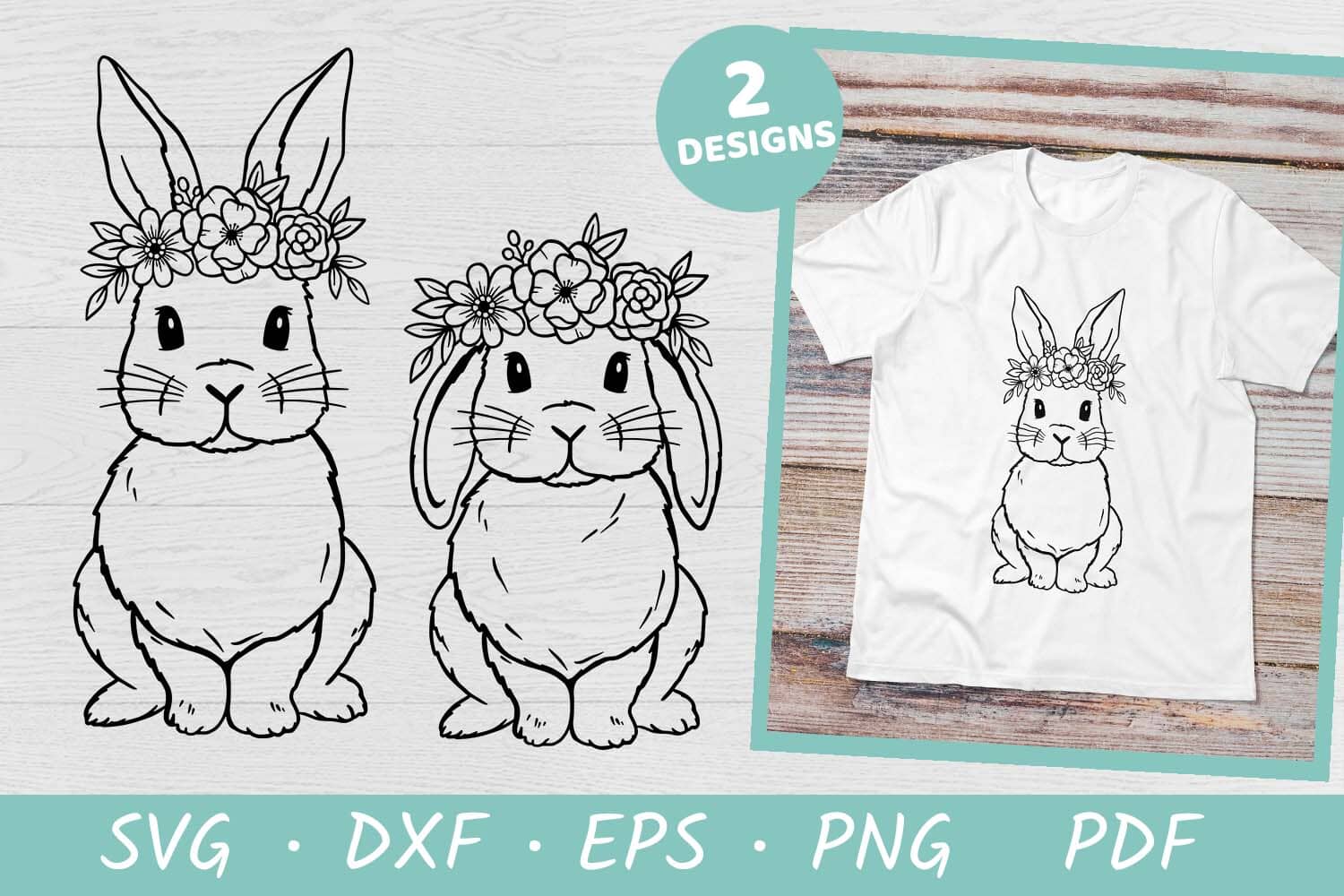 Easter Bunny SVG Cut Files | Bunny with Flower Crown - So Fontsy