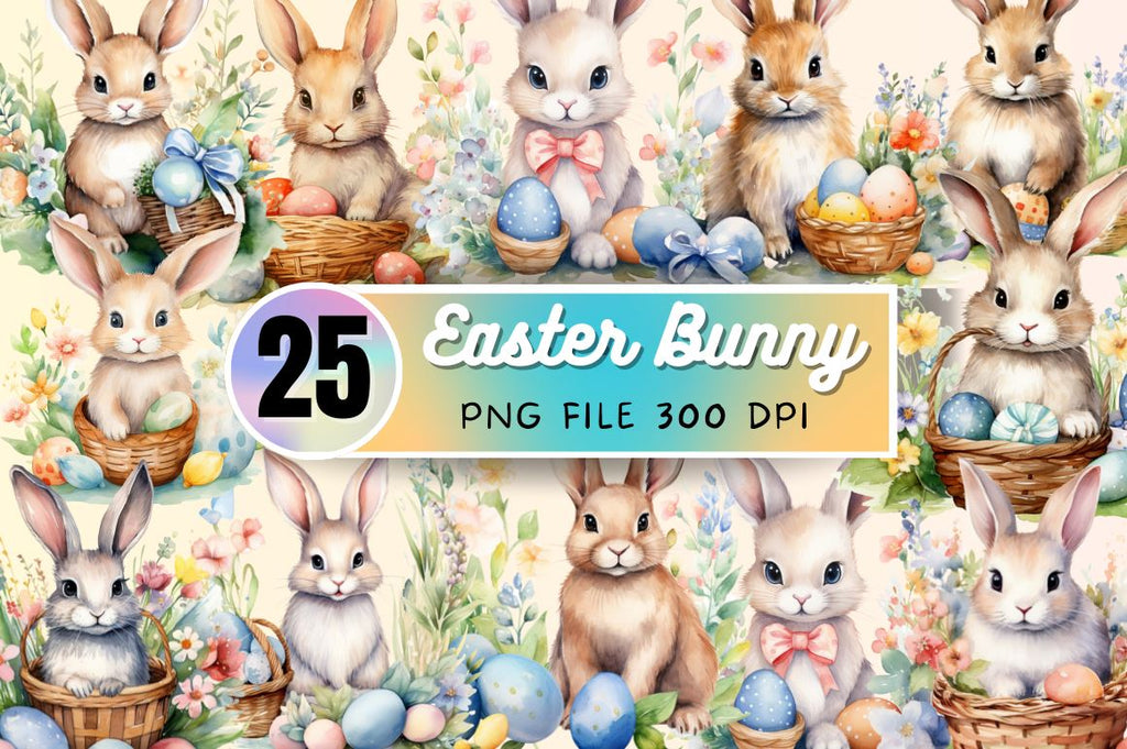 Easter Bunny Watercolor Clipart Bundle - So Fontsy
