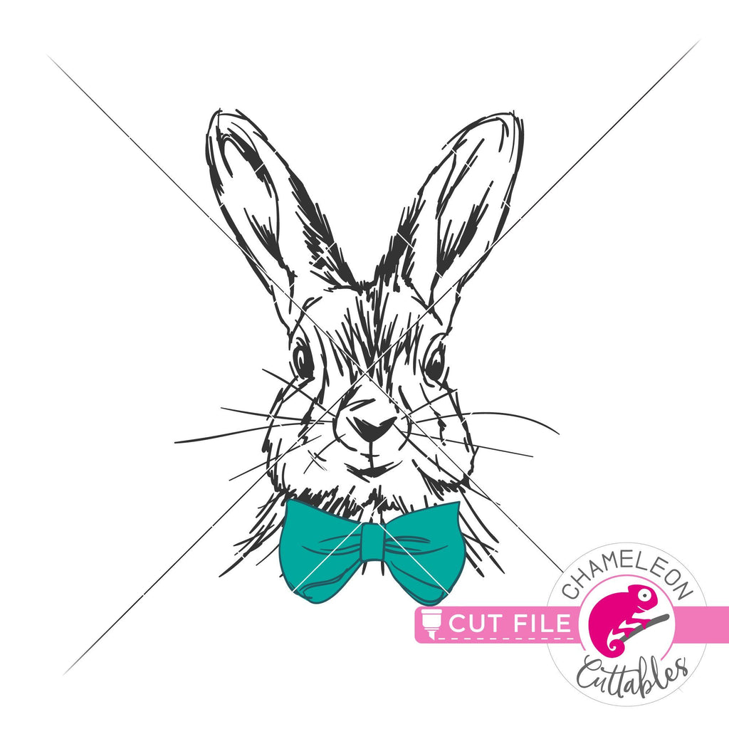 Easter Bunny with bow tie Sketch Drawing - Easter design - SVG PNG DXF ...