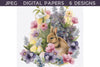 Easter Bunny With Flowers Digital Papers - So Fontsy