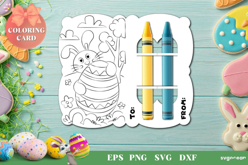 Easter Coloring Card | Svg Bundle | Crayon Cards - So Fontsy