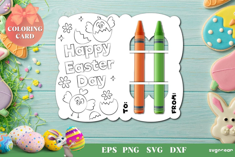 Easter Coloring Card | Svg Bundle | Crayon Cards - So Fontsy