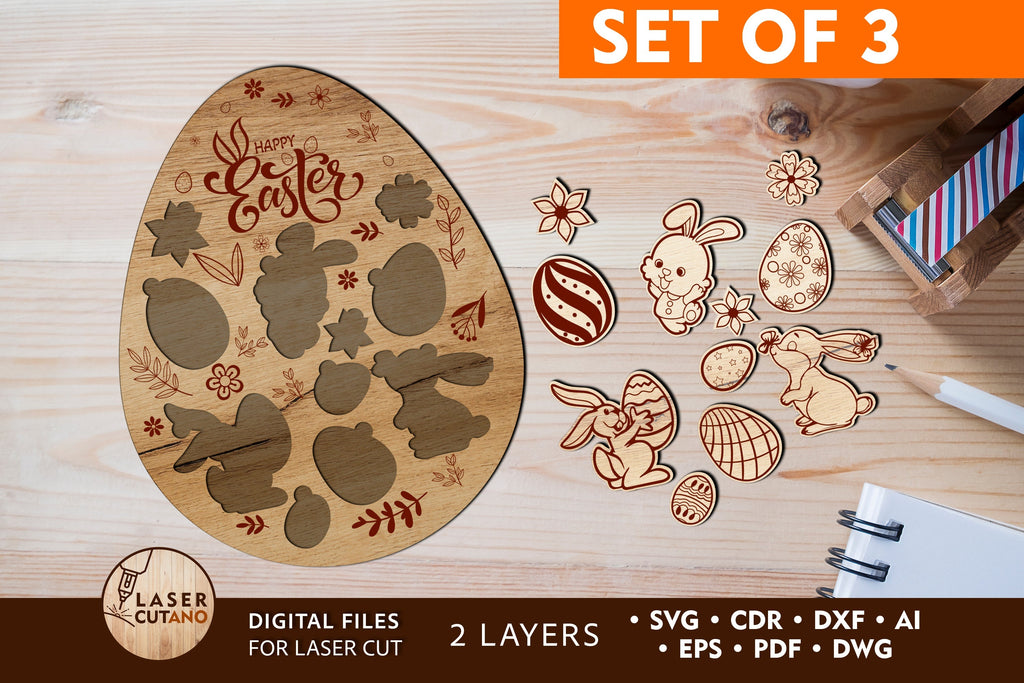 EASTER EGG Puzzle SET OF 3 Laser Cut Files, Easter Kids Designs ...