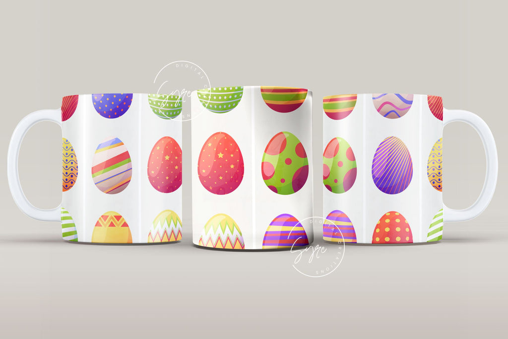 Easter Mug Design, Easter Egg Mug Wrap, Colourful Easter Eggs Coffee ...
