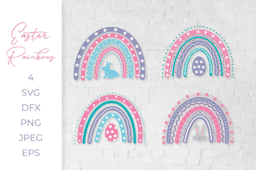 Easter Rainbow SVG Bundle. Cute Easter Rainbow Clipart Set - So Fontsy