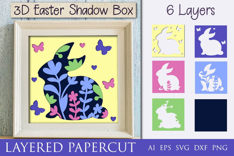 Easter shadow box, Layered papercut easter bunny svg - So Fontsy