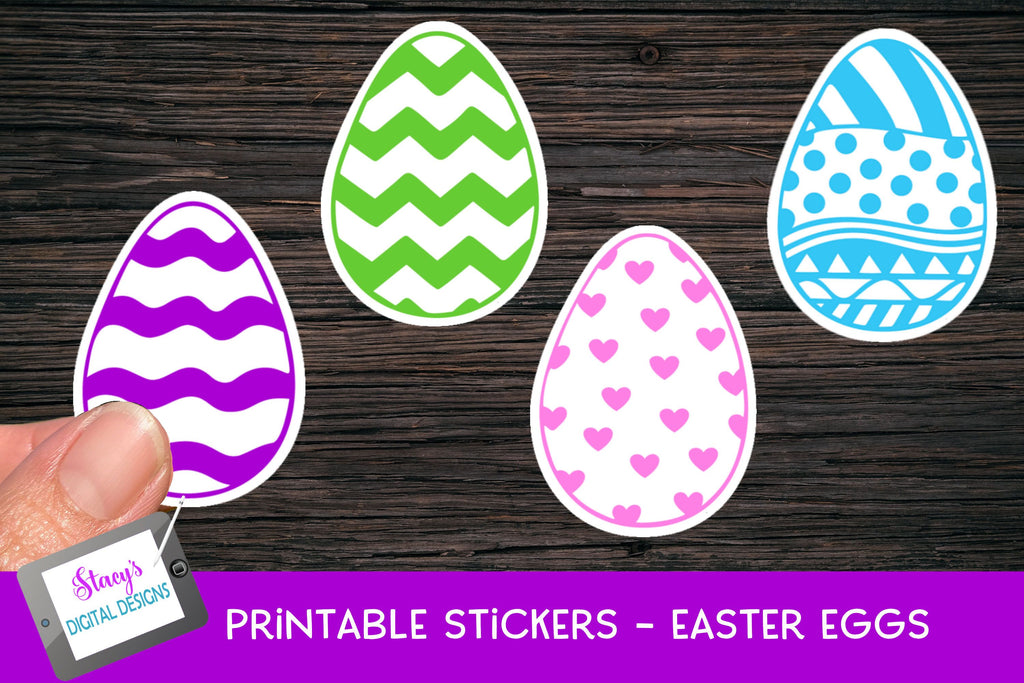 Easter Stickers - 4 Printable Easter Egg Stickers - PNG - So Fontsy
