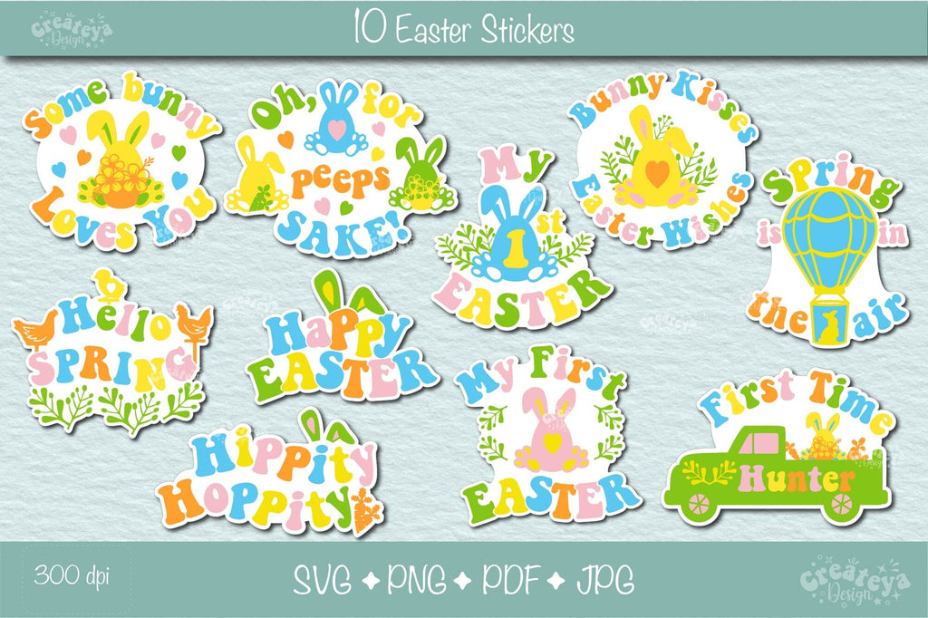 Easter stickers Bundle SVG| Kids Sticker PNG| Groovy Retro sticker ...