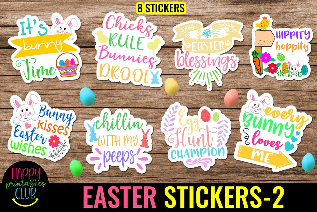 Easter Stickers Pack 2- Printable Easter Stickers- Easter - So Fontsy
