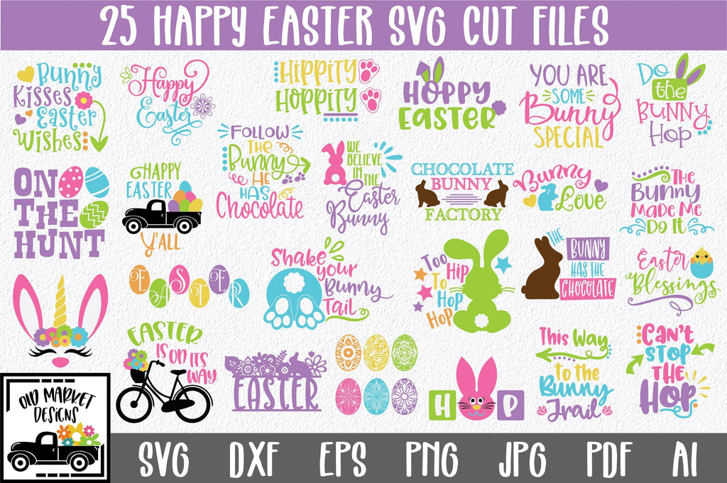Easter SVG Cut File Bundle - Includes 25 Designs - So Fontsy
