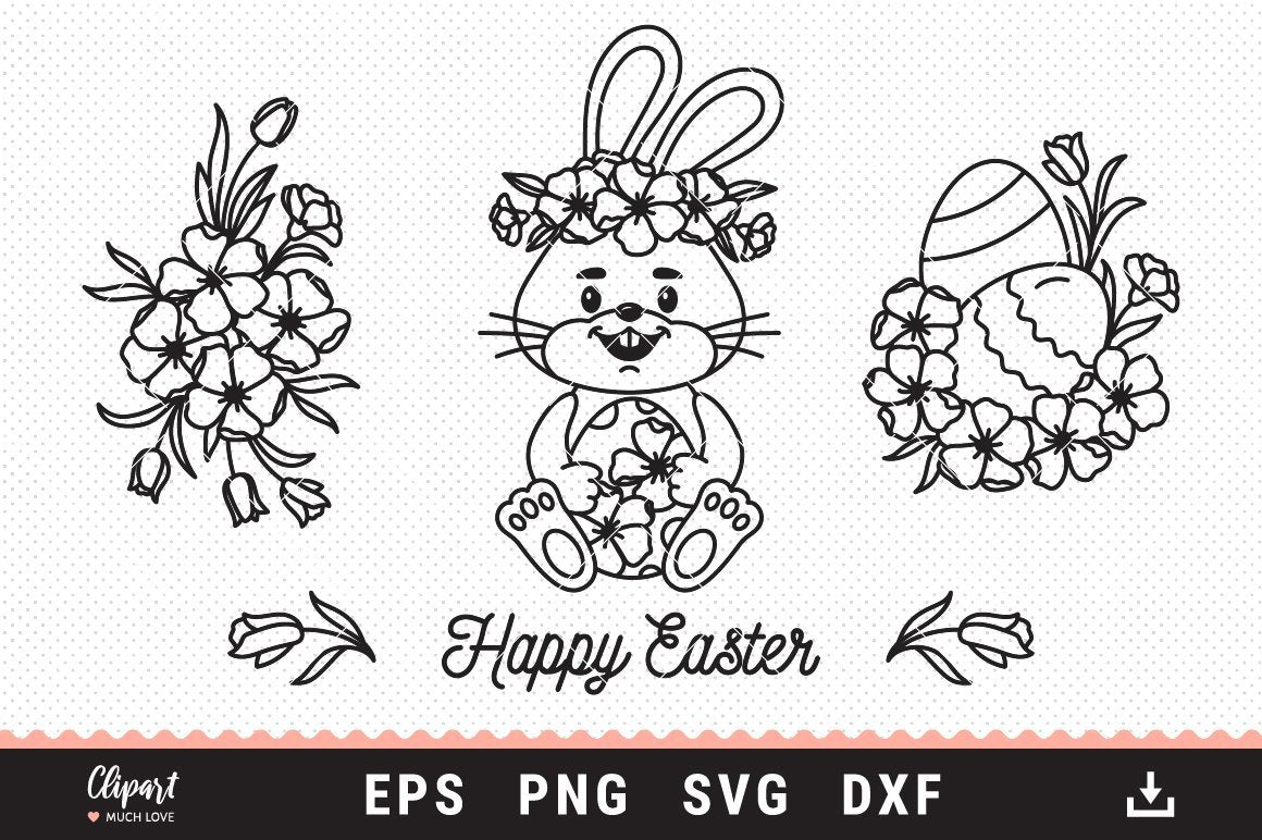 Easter svg files, Easter bunny, Spring flowers, Easter eggs - So Fontsy
