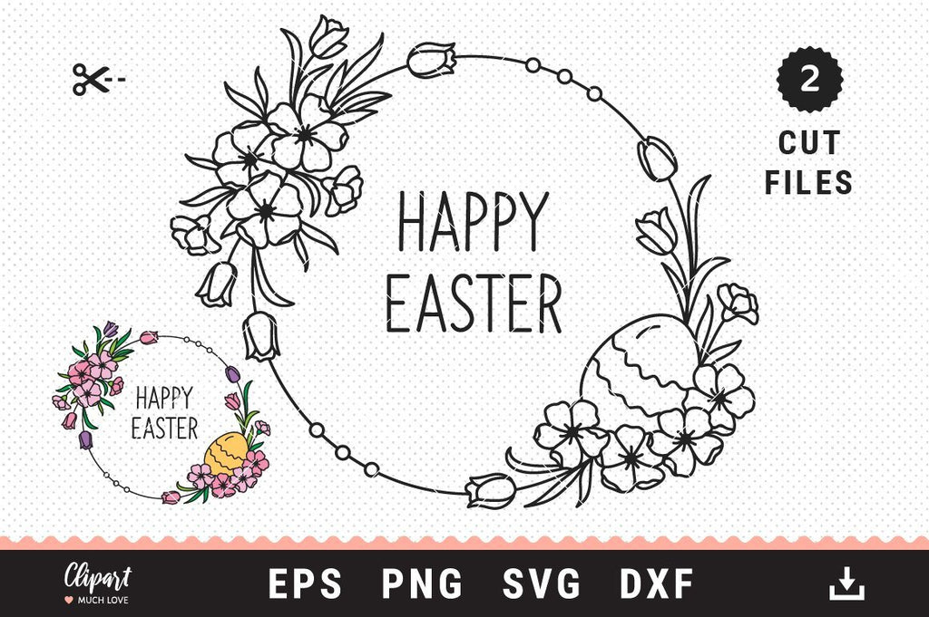 Easter SVG Floral wreath svg, dxf, png, eps. Easter circle monogram svg ...