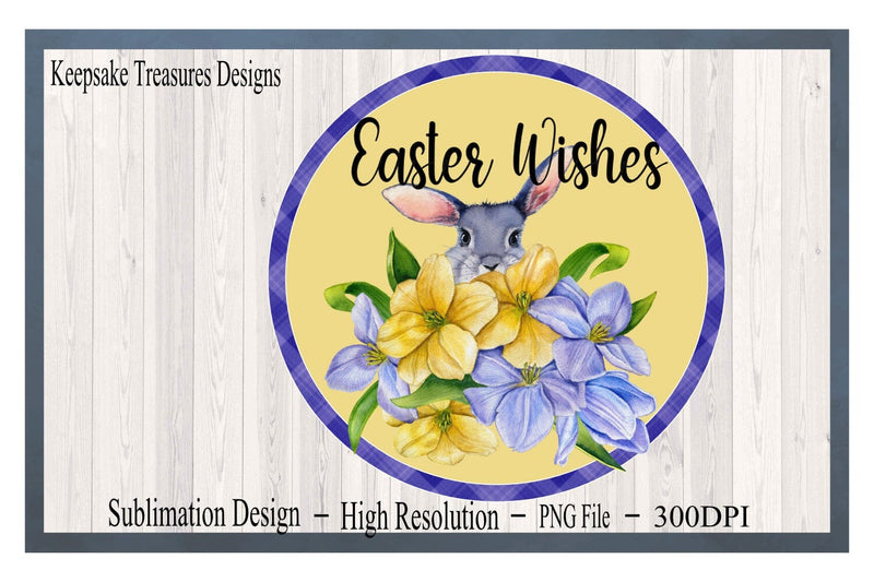 Easter Wishes Spring Bunny, Wreath Attachment, PNG for Sublimation ...