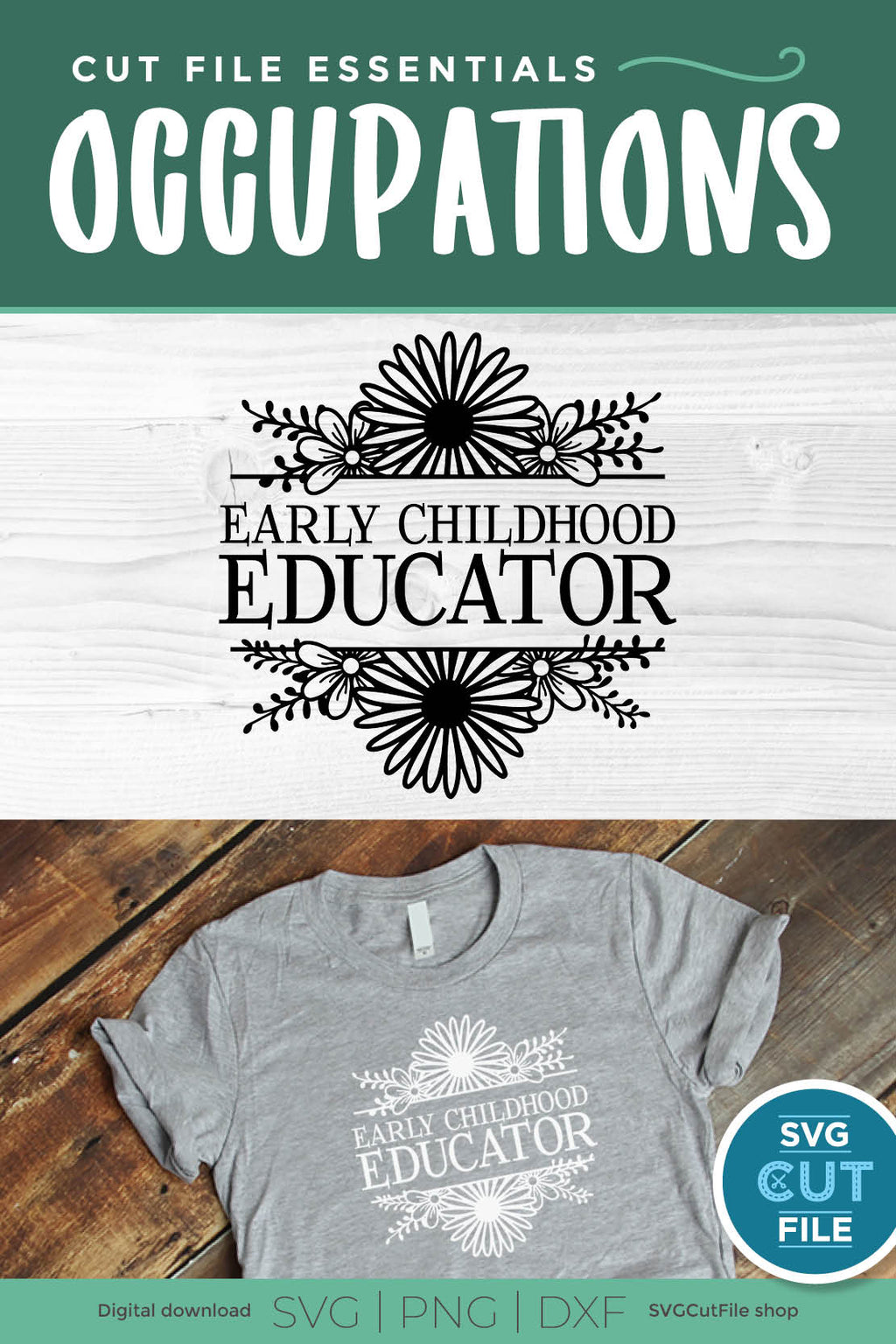 ECE svg-Early Childhood Educator svg with split flower frame - So Fontsy