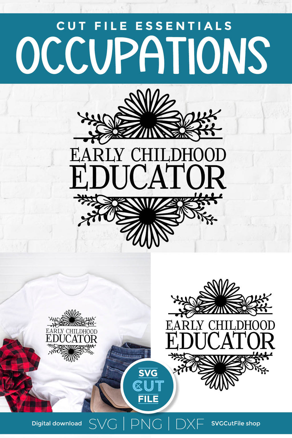 ECE svg-Early Childhood Educator svg with split flower frame - So Fontsy
