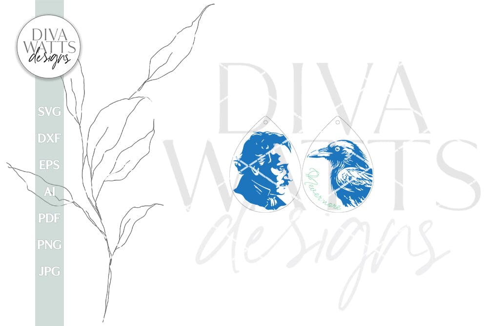 Edgar Allan Poe And Raven Earrings SVG For Laser Glowforge Edgar Allan ...