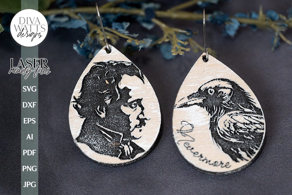 Edgar Allan Poe And Raven Earrings SVG For Laser Glowforge Edgar Allan ...