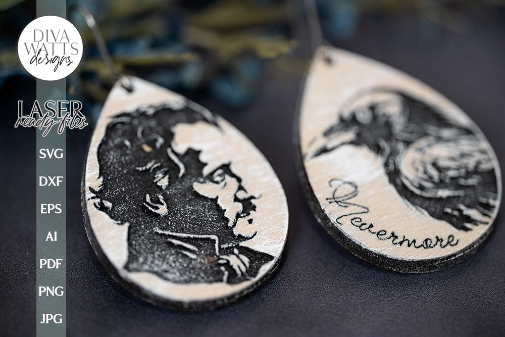 Edgar Allan Poe And Raven Earrings SVG For Laser Glowforge Edgar Allan ...