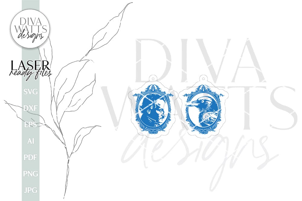 Edgar Allan Poe And Raven In Frame Earrings SVG For Laser Glowforge Ed ...