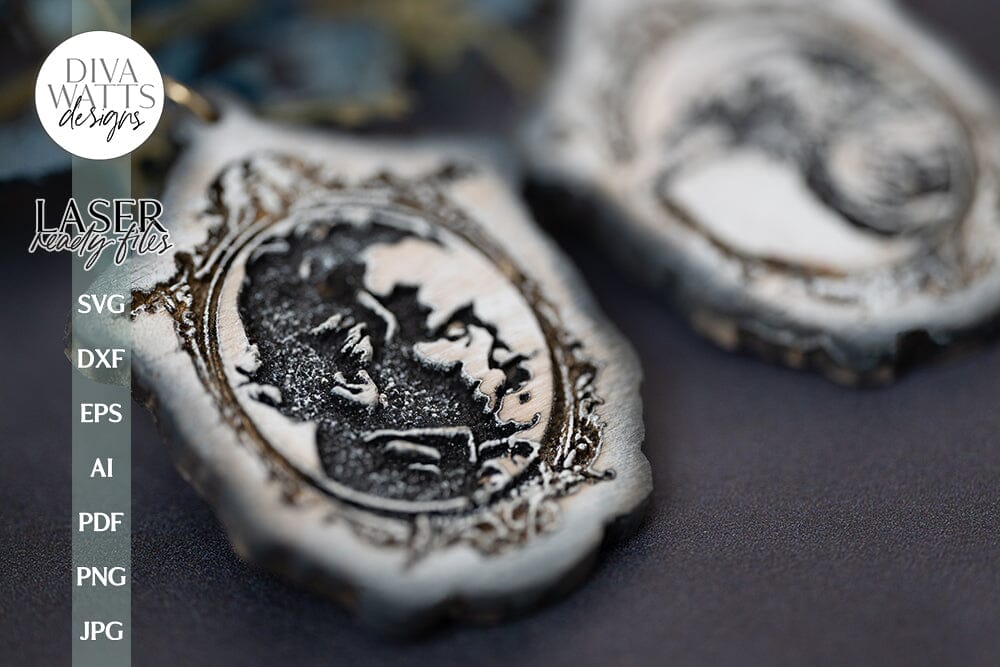 Edgar Allan Poe And Raven In Frame Earrings SVG For Laser Glowforge Ed ...