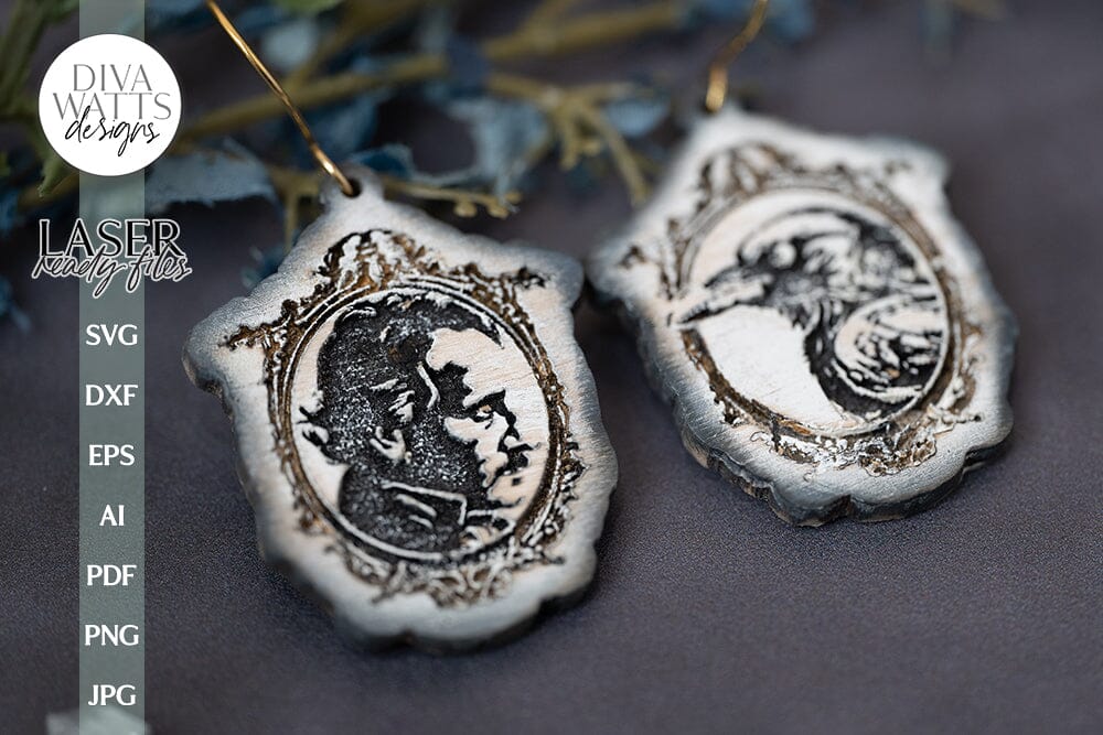 Edgar Allan Poe And Raven In Frame Earrings SVG For Laser Glowforge Ed ...