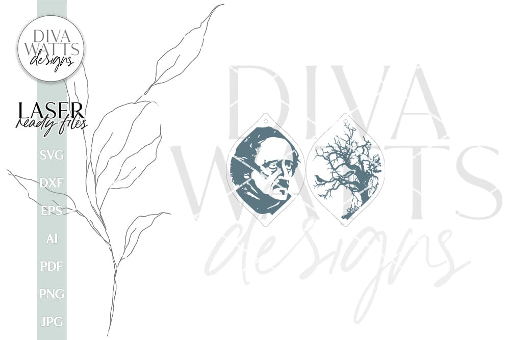 Edgar Allan Poe And Raven In Tree Earrings SVG For Laser Glowforge Edg ...