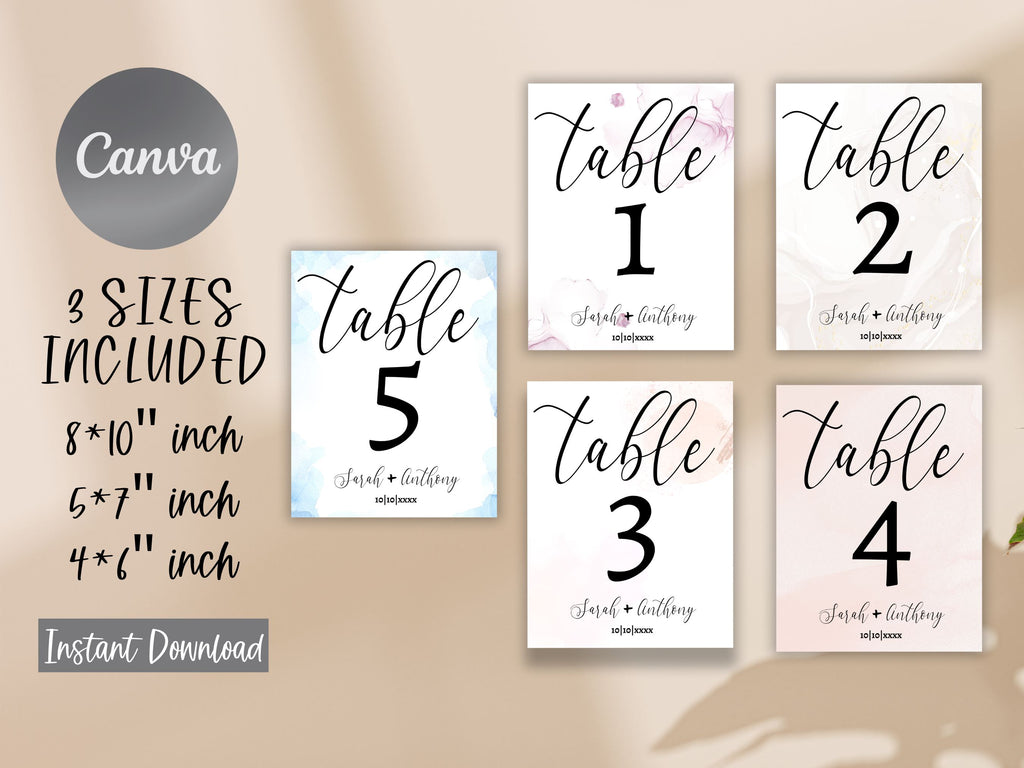Editable Wedding Table Number Template Bundle - 5 - So Fontsy