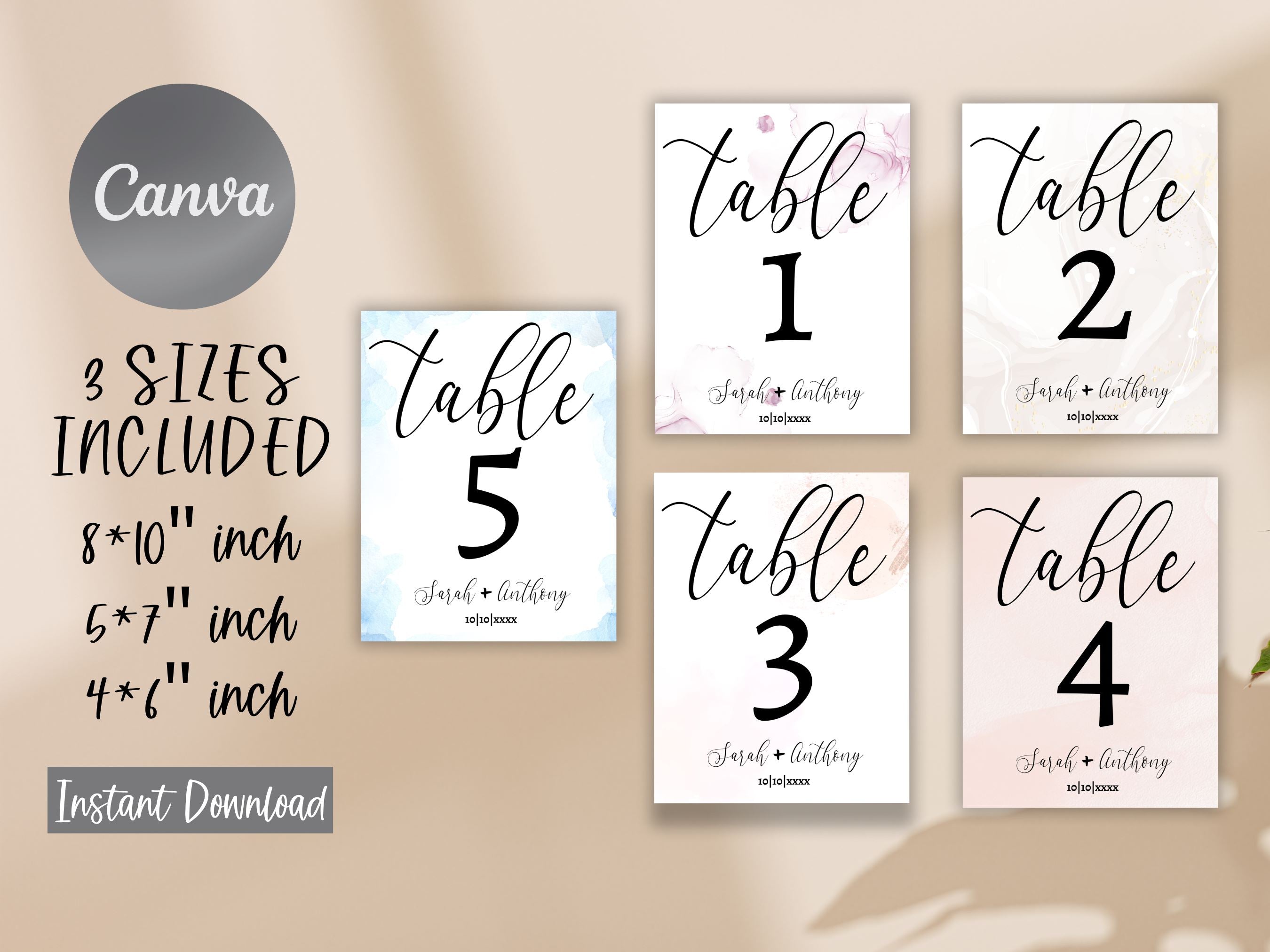Editable Wedding Table Number Template Bundle - 5 - So Fontsy