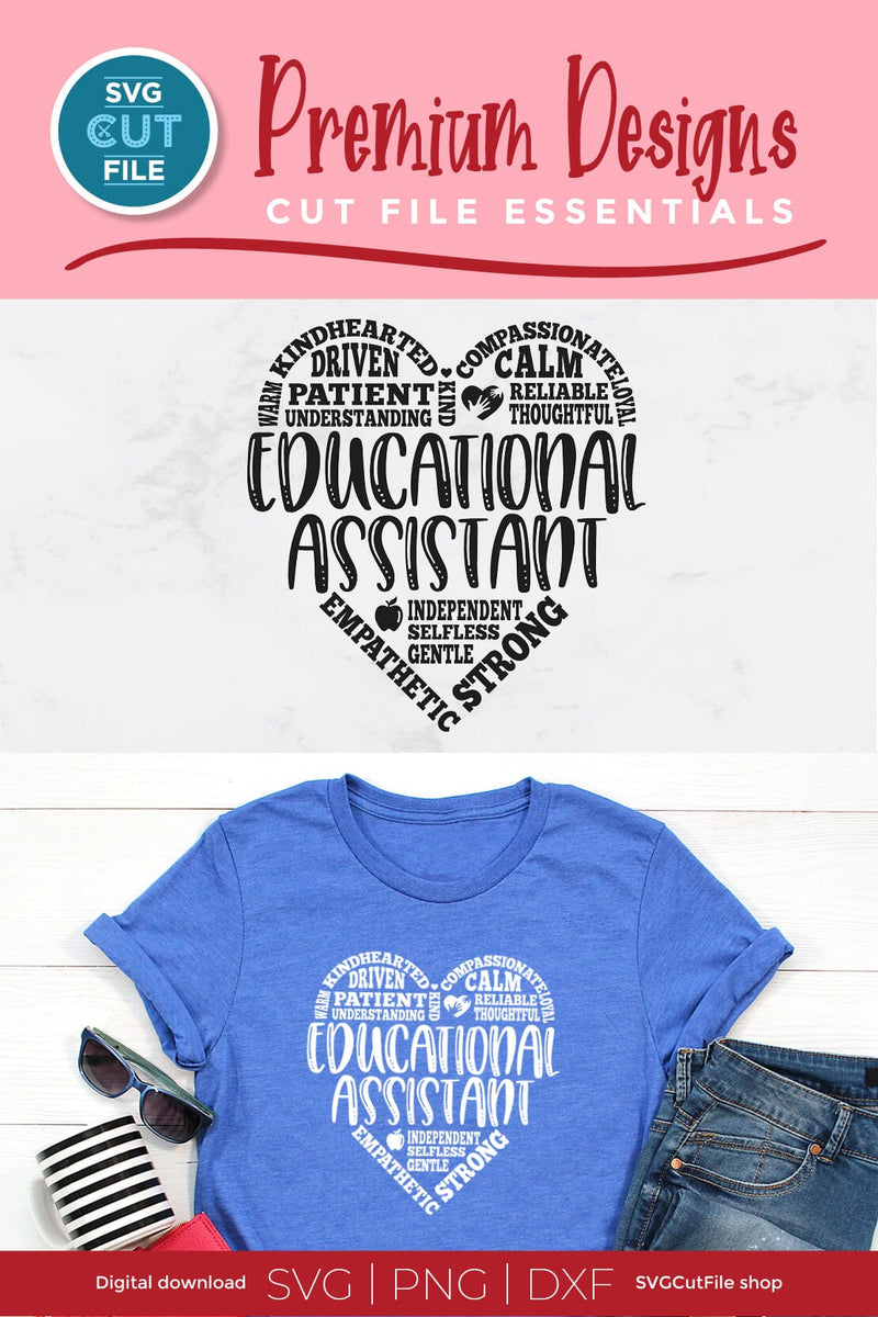 Educational assistant svg with subway art heart - So Fontsy