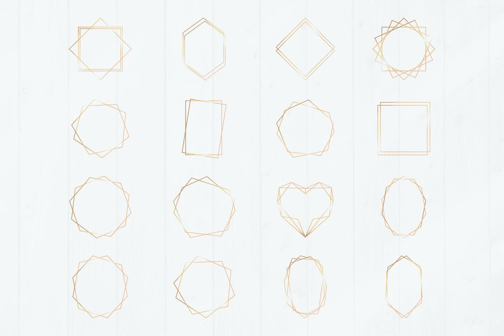 Elegant wedding geometric gold frames, golden frames png - So Fontsy