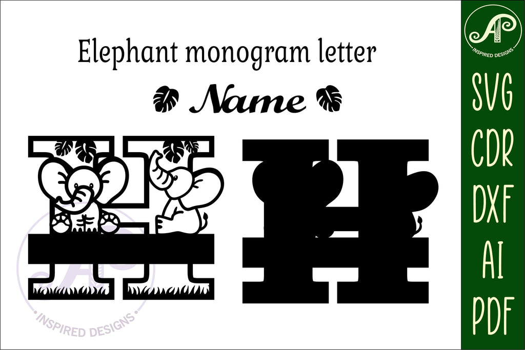 Elephant Capital Monogram Letter H SVG - So Fontsy