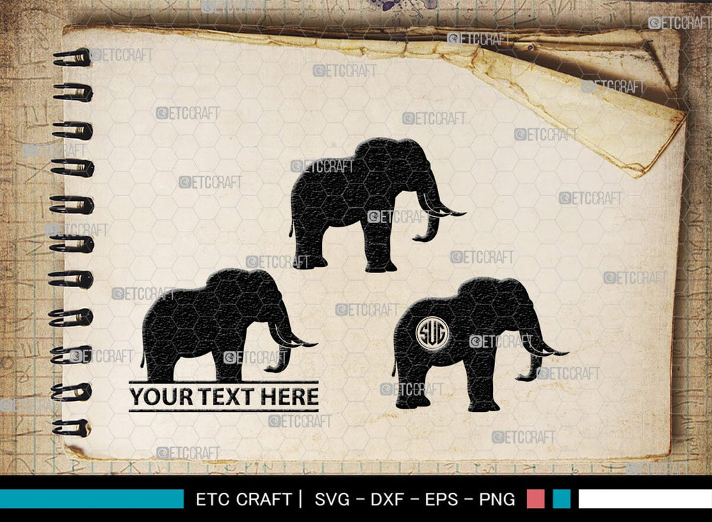 Elephant Monogram, Elephant Silhouette, Elephant SVG, Safari Animal Svg ...