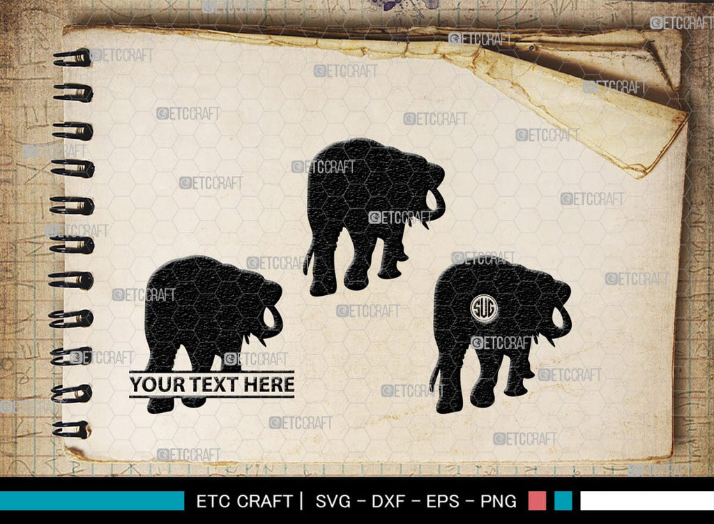 Elephant Monogram, Elephant Silhouette, Elephant SVG, Safari Animal Svg ...
