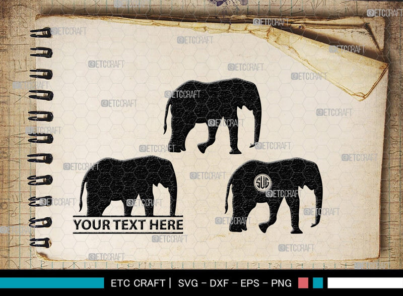 Elephant Monogram, Elephant Silhouette, Elephant SVG, Safari Animal Svg ...
