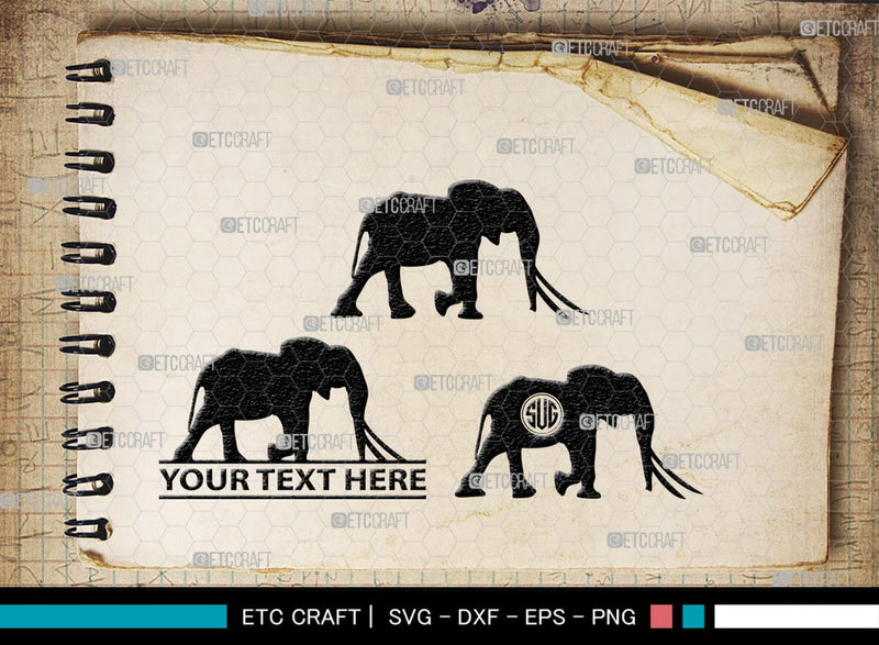 Elephant Monogram, Elephant Silhouette, Elephant SVG, Safari Animal Svg ...