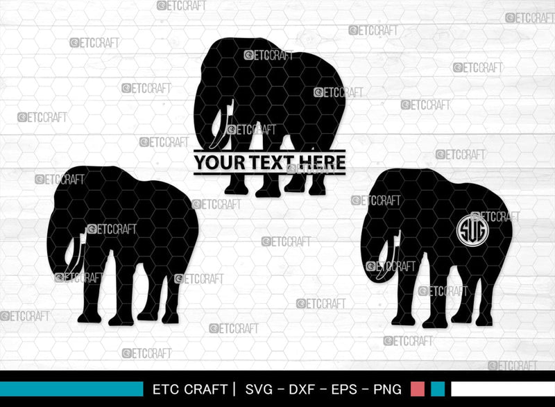 Elephant Monogram, Elephant Silhouette, Elephant SVG, Safari Animal Svg ...