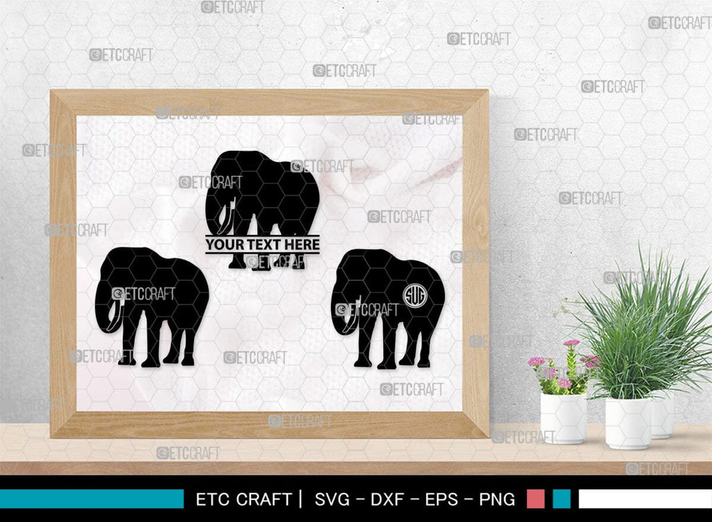 Elephant Monogram, Elephant Silhouette, Elephant SVG, Safari Animal Svg ...