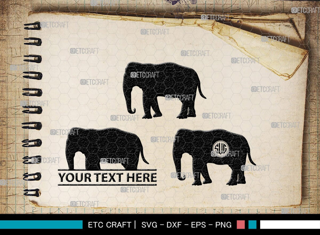 Elephant Monogram, Elephant Silhouette, Elephant SVG, Safari Animal Svg ...