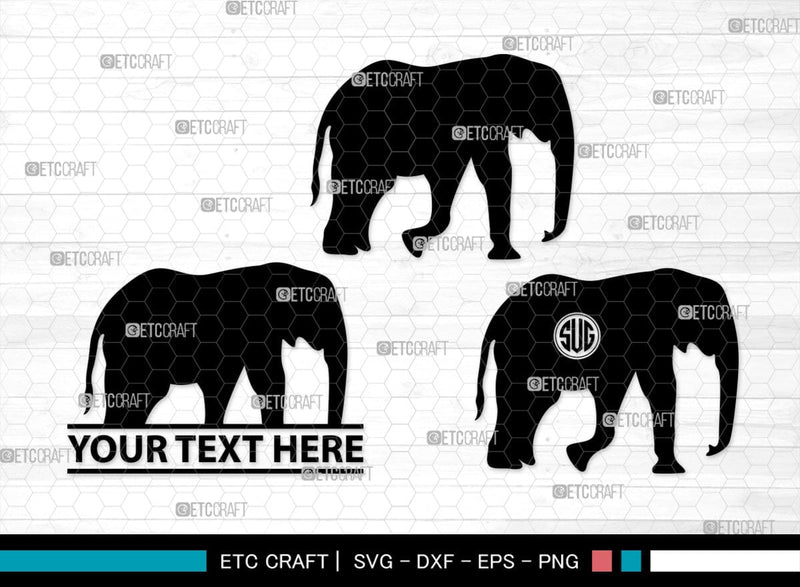 Elephant Monogram, Elephant Silhouette, Elephant SVG, Safari Animal Svg ...
