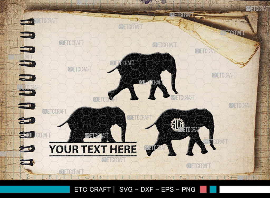 Elephant Monogram, Elephant Silhouette, Elephant SVG, Safari Animal Svg ...