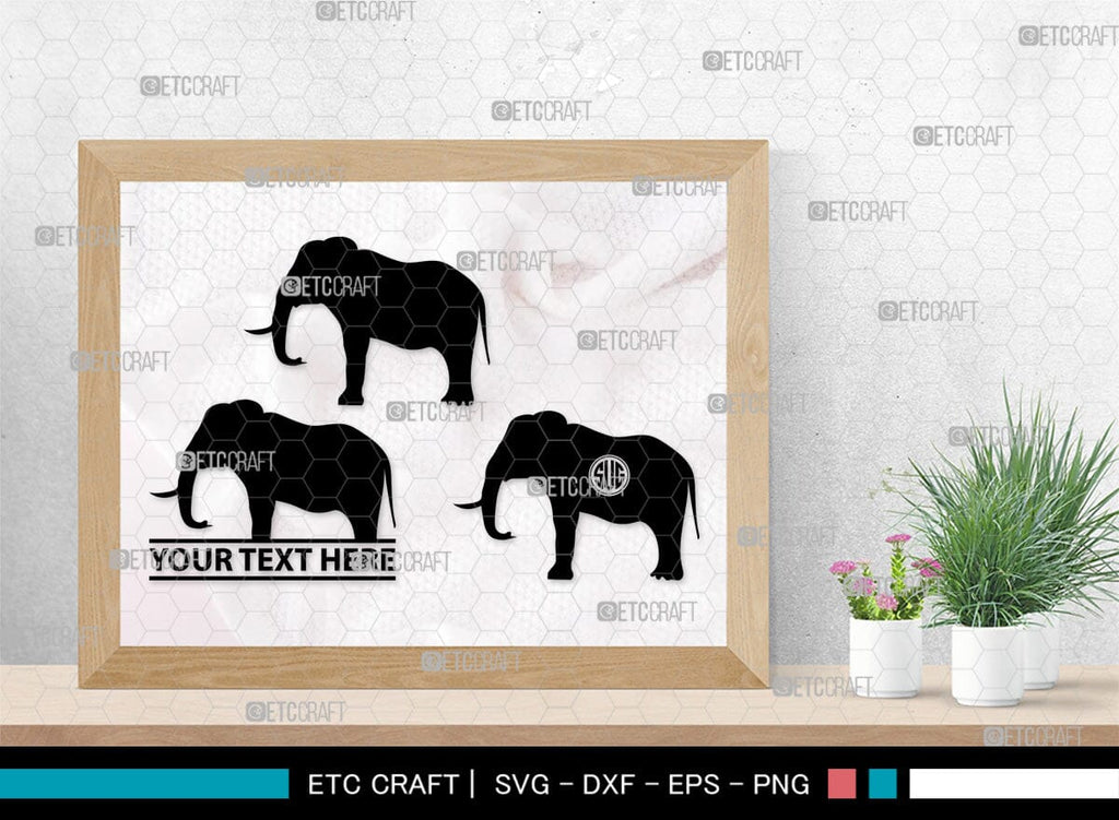 Elephant Monogram, Elephant Silhouette, Elephant SVG, Safari Animal Svg ...