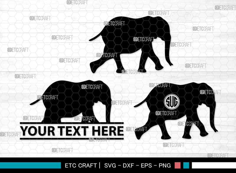 Elephant Monogram, Elephant Silhouette, Elephant SVG, Safari Animal Svg ...