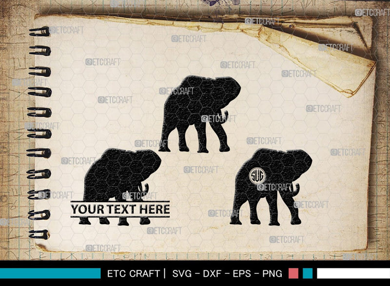 Elephant Monogram, Elephant Silhouette, Elephant SVG, Safari Animal Svg ...