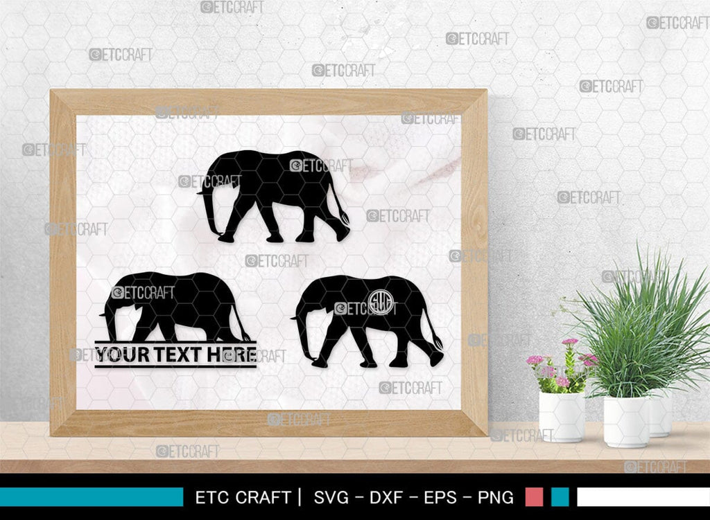 Elephant Monogram, Elephant Silhouette, Elephant SVG, Safari Animal Svg ...