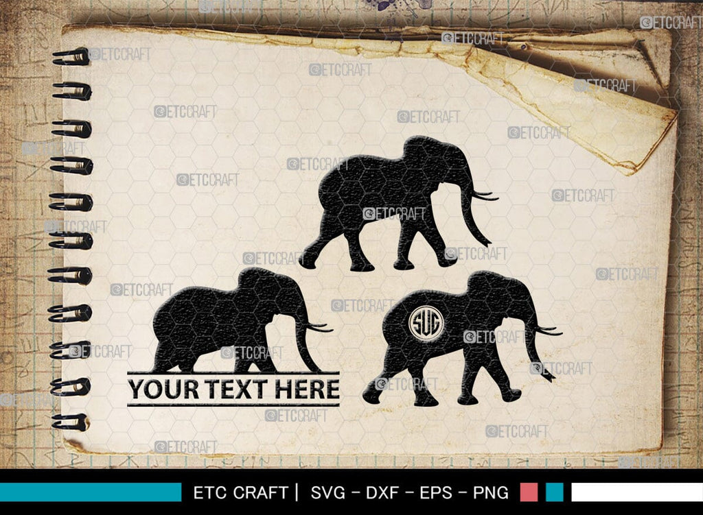 Elephant Monogram, Elephant Silhouette, Elephant SVG, Safari Animal Svg ...