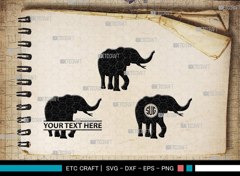 Elephant Monogram, Elephant Silhouette, Elephant SVG, Safari Animal Svg ...