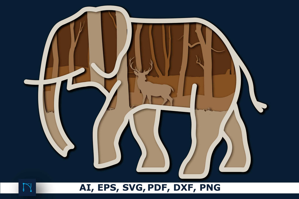 Elephant SVG - 3D Layered Animal SVG - So Fontsy