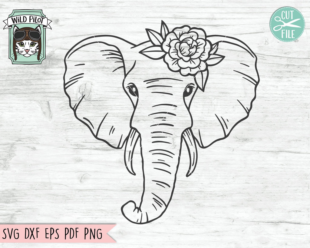 Elephant SVG file, Elephant with Flower SVG, Elephant cut file, Animal ...