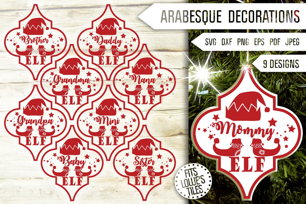 Elf Family Christmas Arabesque Tile Ornament Svg Bundle. Elf Squad ...