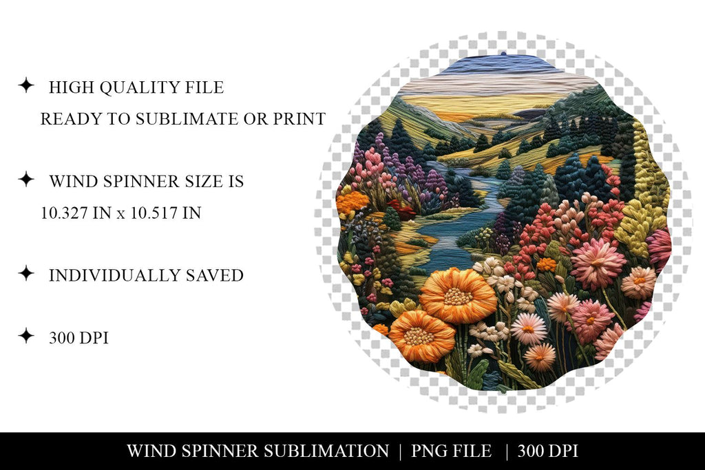 Embroidered Floral Landscape Wind Spinner Sublimation Bundle - So Fontsy